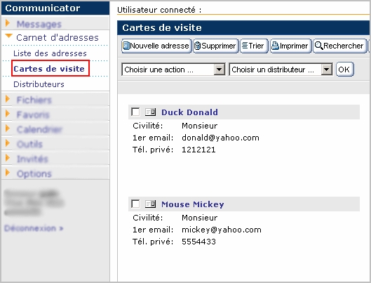 Comment dois-je traiter les fiches d’adresse dans STRATO Communicator 3.5?