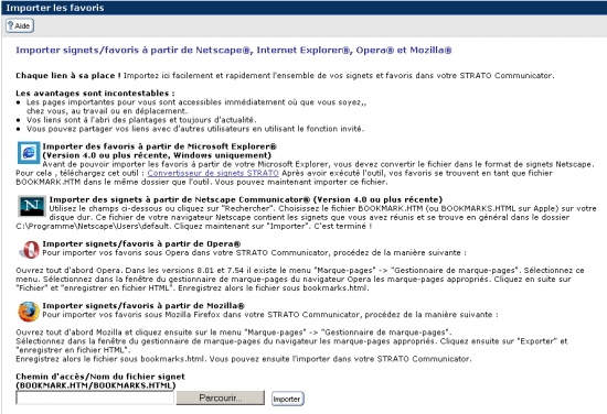 Comment puis-je importer mes favoris dans STRATO Communicator?