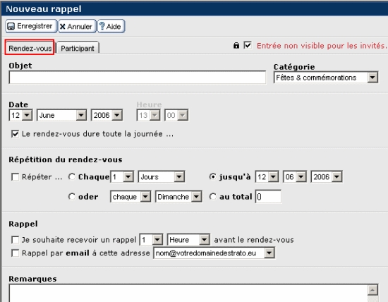 Comment est-ce que je crée un nouveau rappel dans STRATO Communicator?